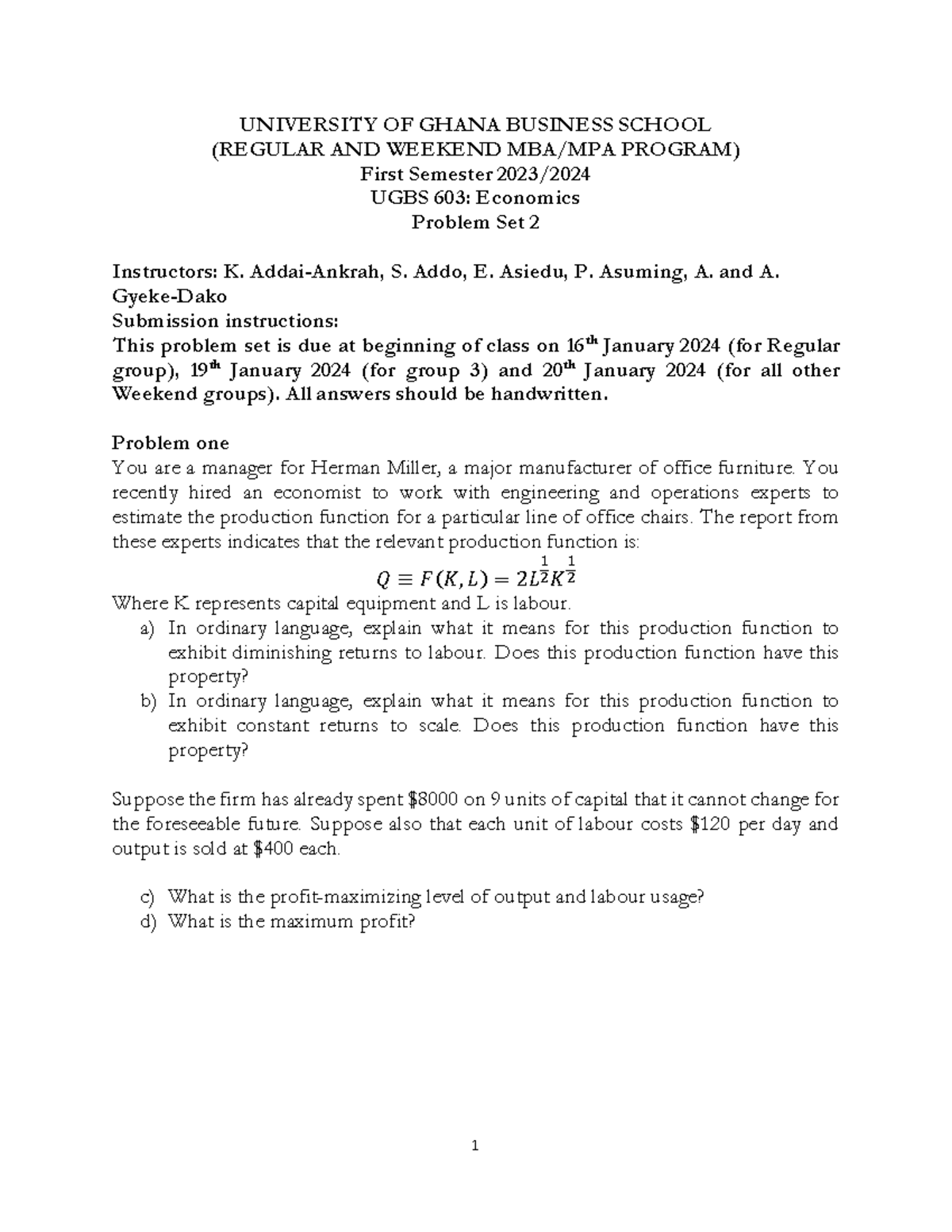 Economics Assignment 2 - UNIVERSITY OF GHANA BUSINESS SCHOOL (REGULAR ...