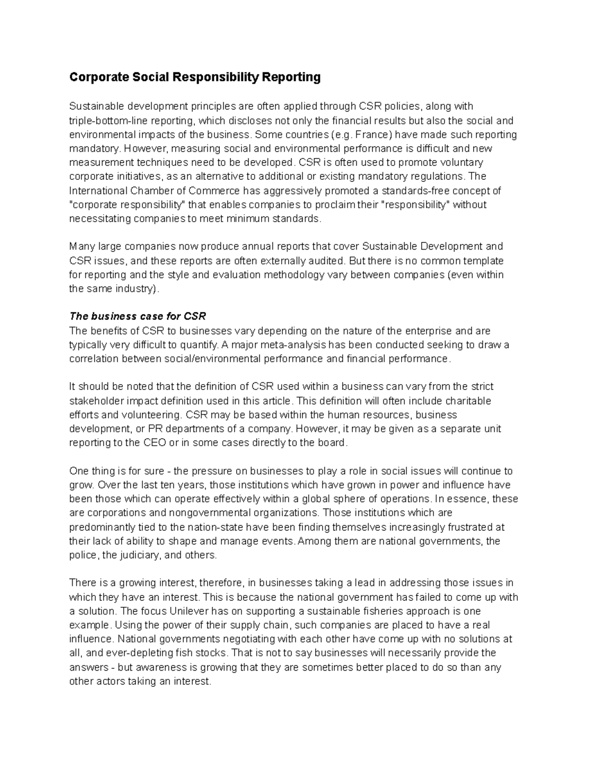 Corporate Social Responsibility Reporting - Corporate Social ...