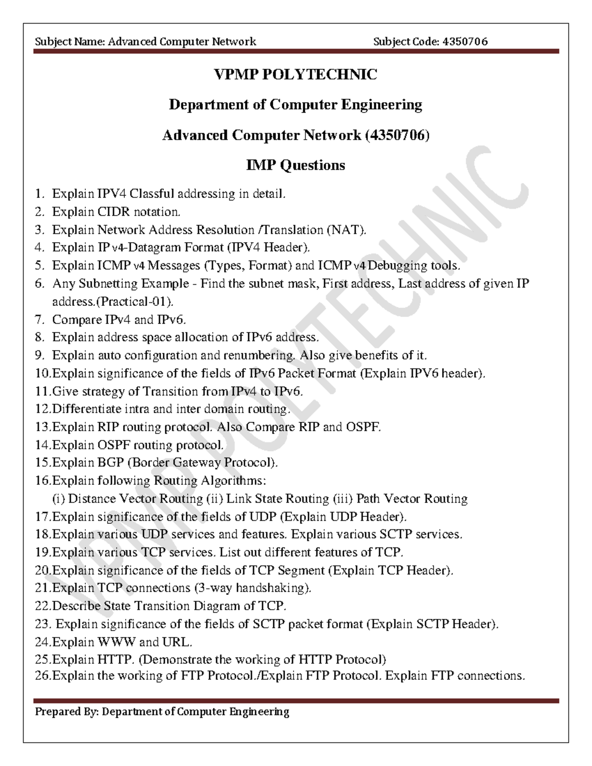 Imp acn - Imp - Subject Name: Advanced Computer Network Subject Code ...