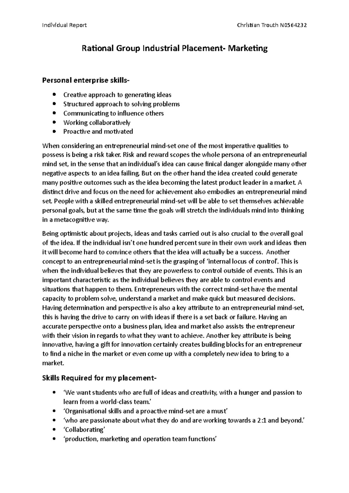 Rational Group Report - Individual Report Christian Trouth N0564232 ...