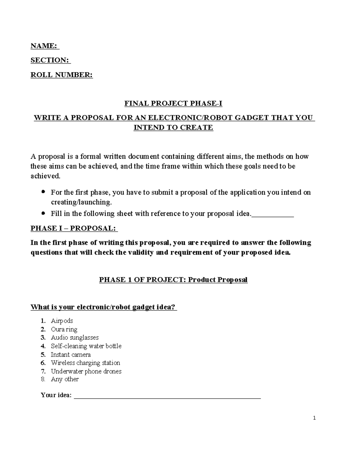 Phase 1 - 1 NAME: SECTION: ROLL NUMBER: FINAL PROJECT PHASE-I WRITE A ...