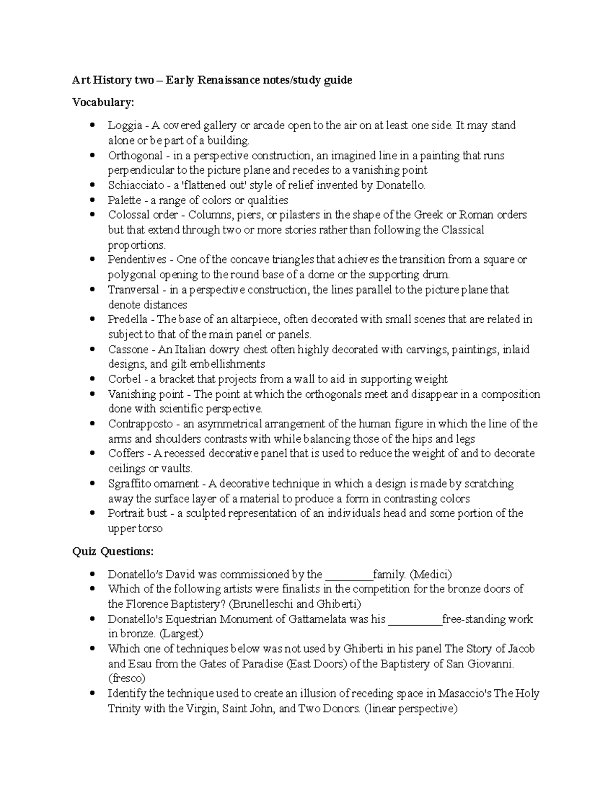 Art History notes - early renaissance - Art History two – Early ...