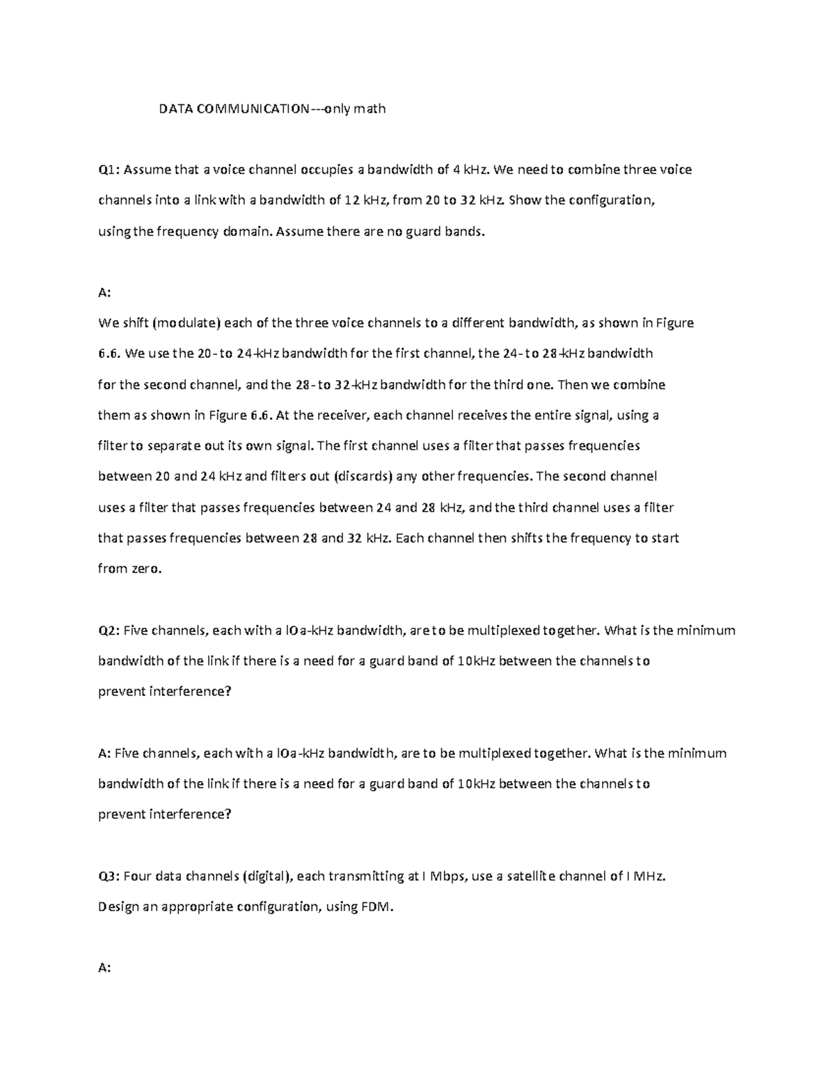 DATA Communication - Lecture notes 6 - DATA COMMUNICATION-only math Q1 ...