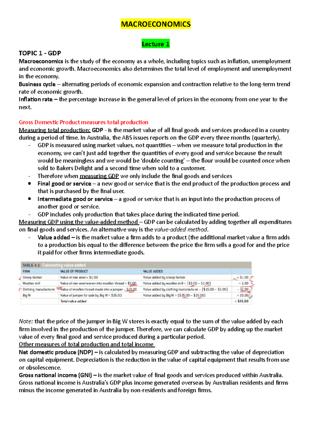 Introduction to Marcoeconomic notes - MACROECONOMICS Lecture 1 TOPIC 1 ...