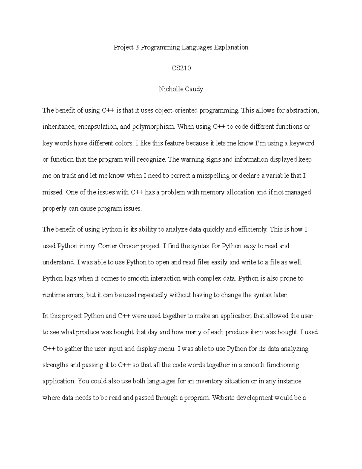 Project 3 Programming languages explanation - Project 3 Programming ...