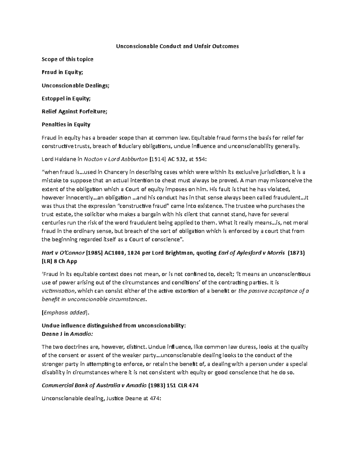 Unconscionable Conduct and Unfair Outcomes - Equitable fraud forms the ...