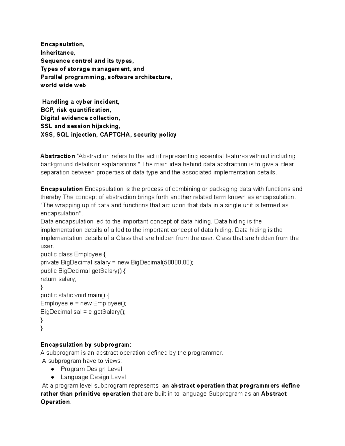 PPL & CSDF - Encapsulation, Inheritance, Sequence control and its types, Types of storage - Studocu