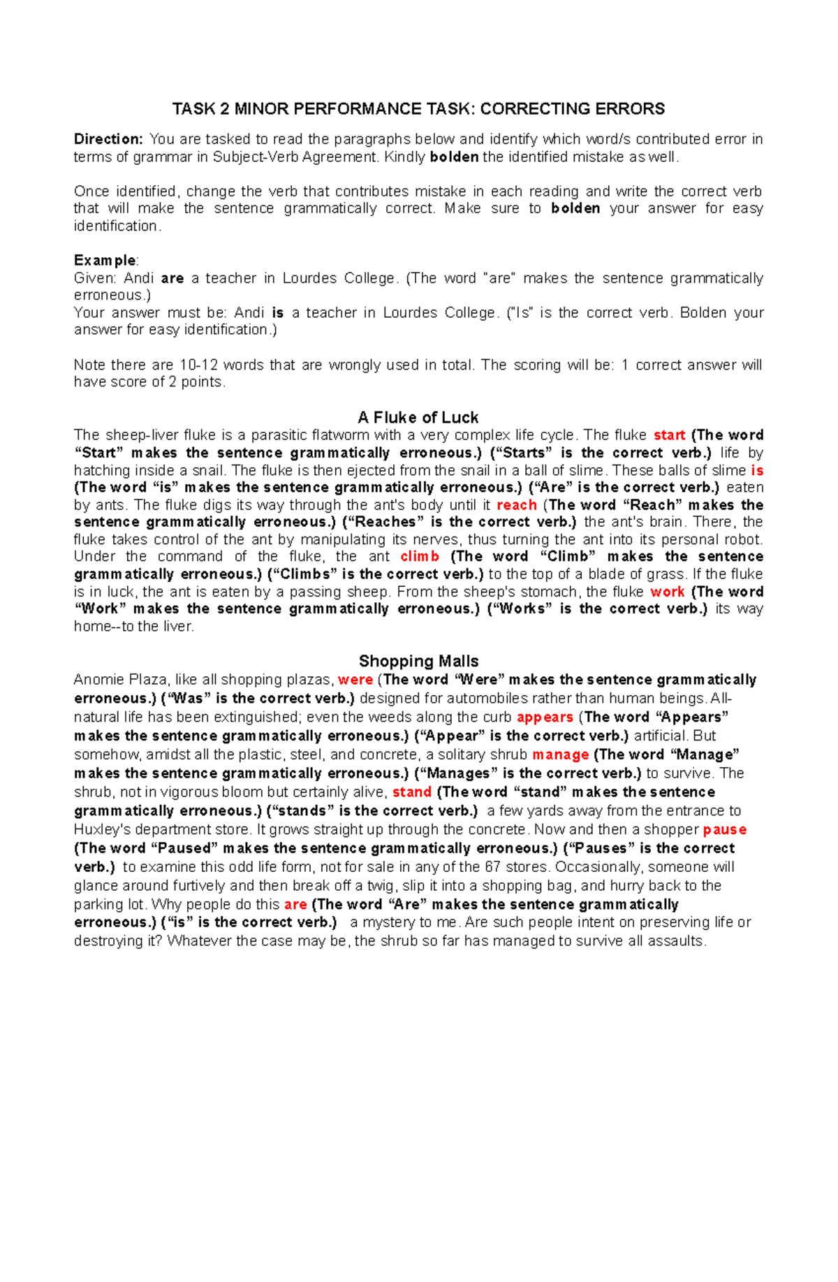 Correcting Errors In Grammar 21st Century Task 2 Minor Performance Task Correcting Errors