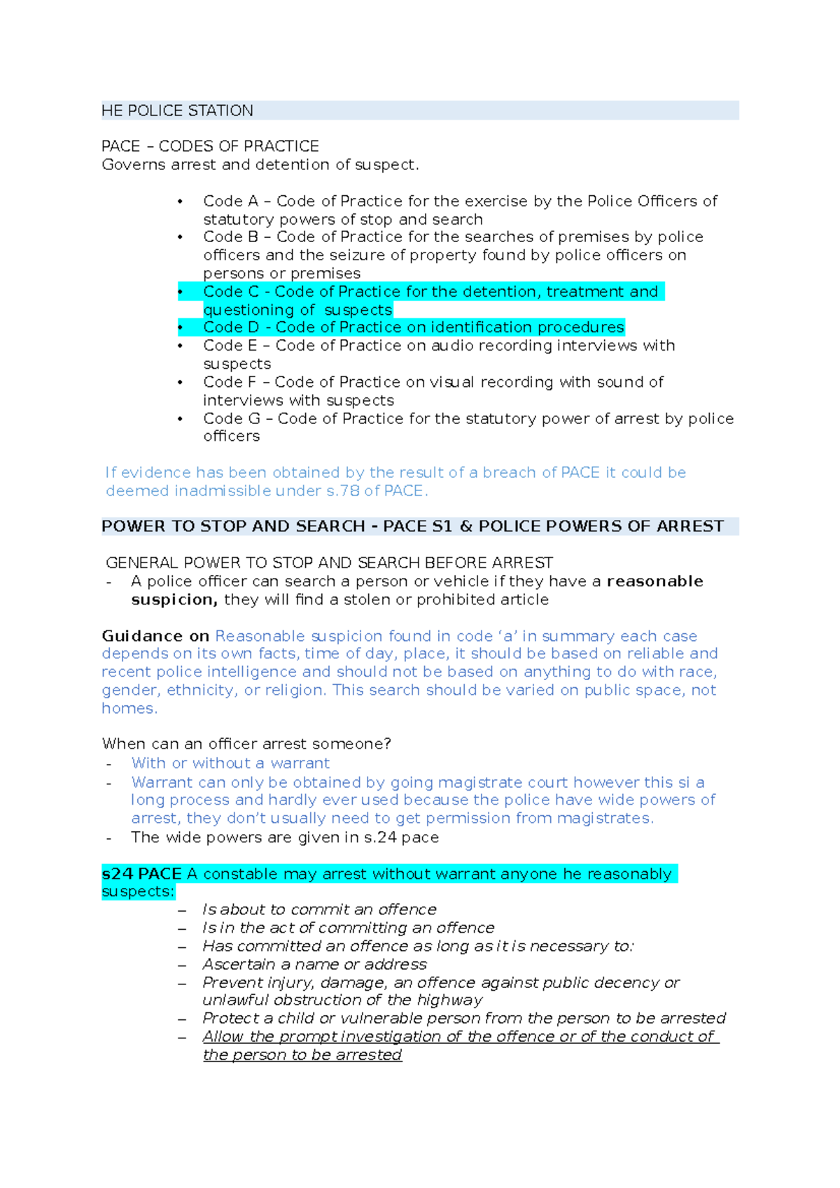 Police Station Notes [LPC/LLM] - Criminal Litigation - MMU - Studocu