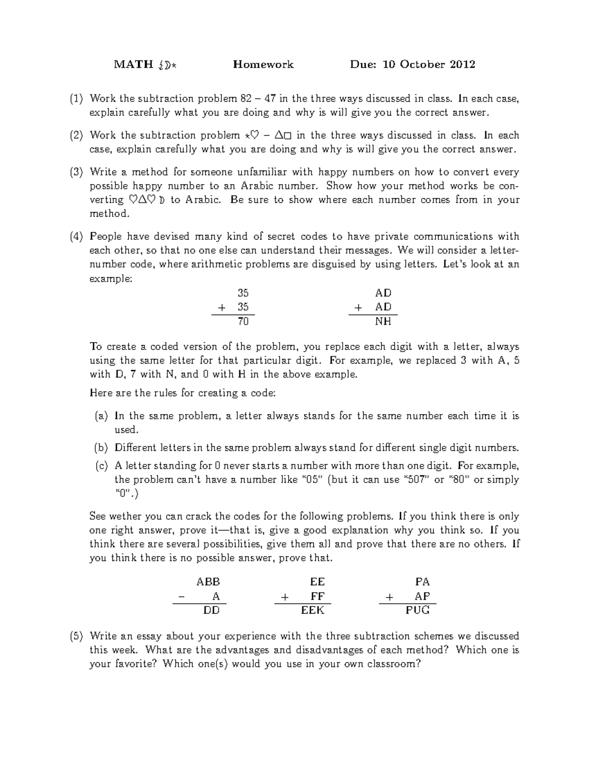 Hw6 - Homework assignment 6 - MATH %⋆ Homework Due: 10 October 2012 (1 ...