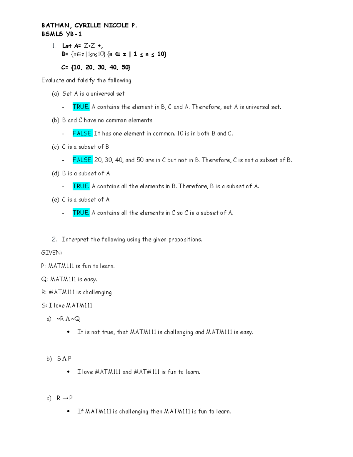 Bathan Assignment 3 Setandlogic - BATHAN, CYRILLE NICOLE P. BSMLS YB ...