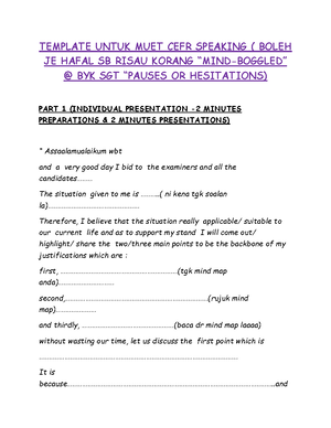 MUET Speaking Sample Part 1 Only - English - Studocu