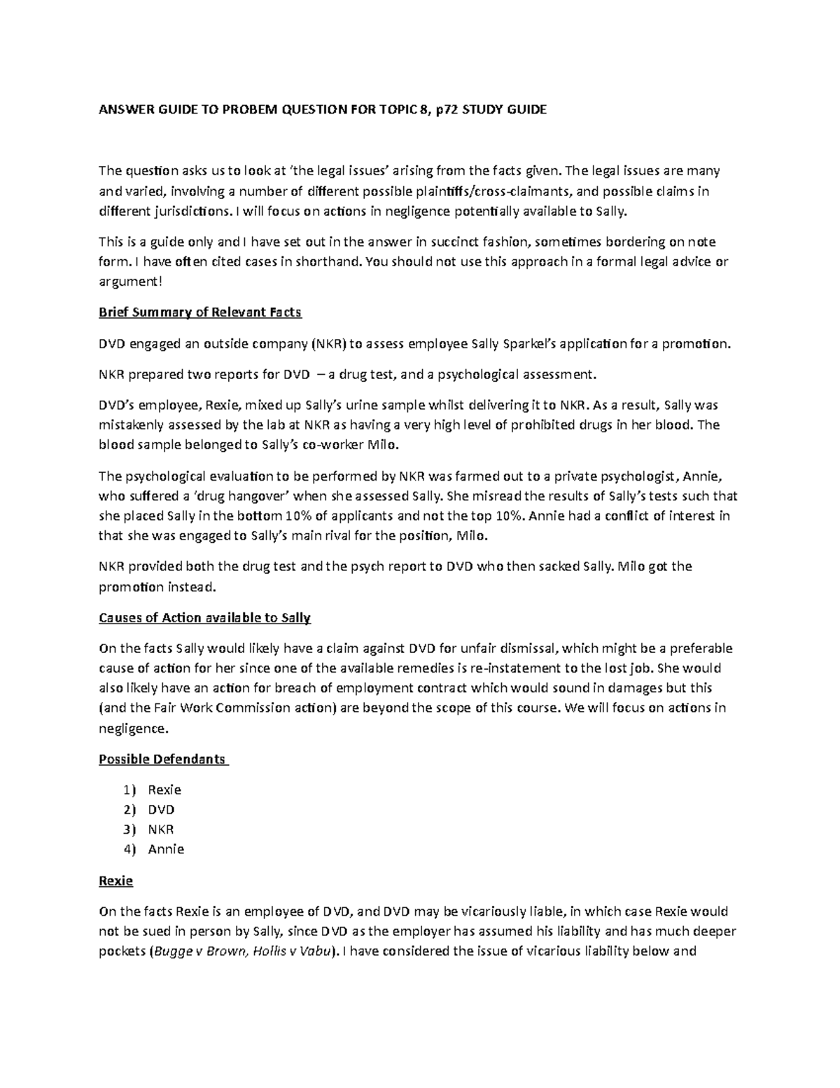 Guide to Problem Question Topic 8 Study Guide (1) - ANSWER GUIDE TO ...