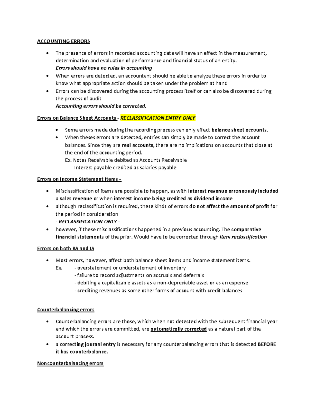 Accounting Errors - ACCOUNTING ERRORS The presence of errors in ...