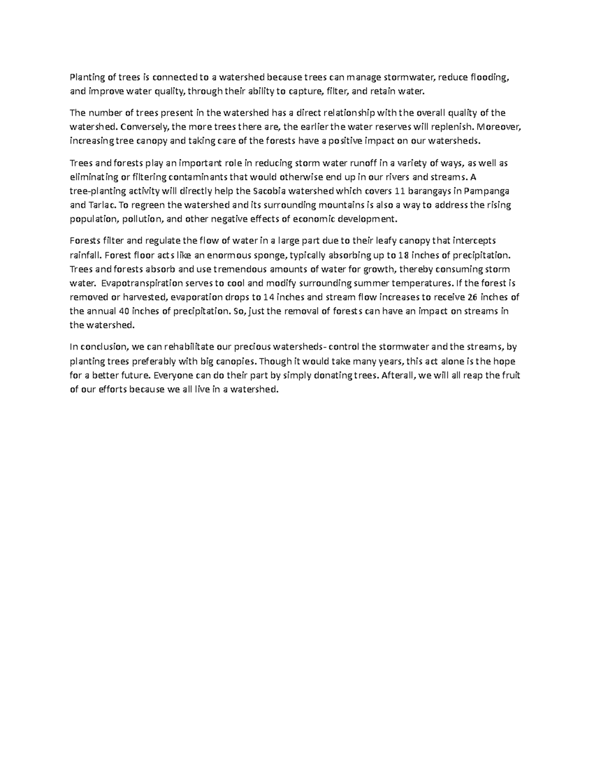 Cwts - Sample coursework - Planting of trees is connected to a ...
