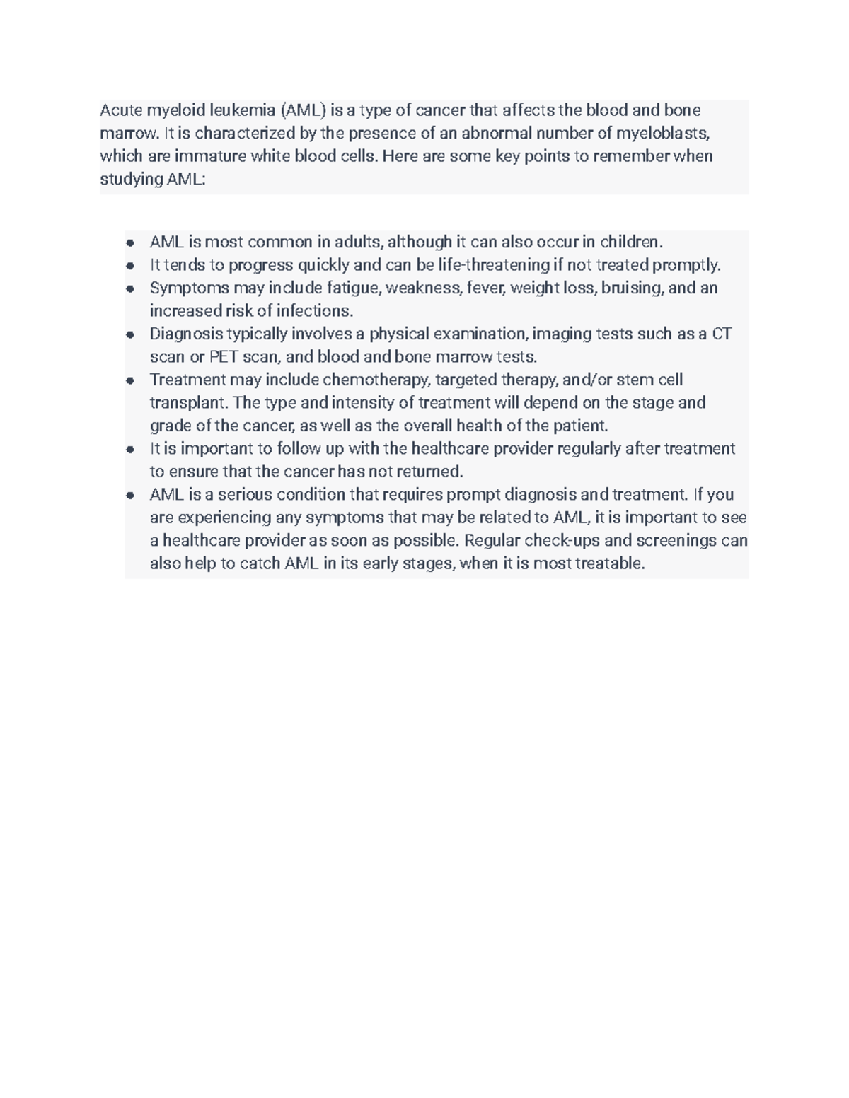 Acute myeloid leukemia study guide - Acute myeloid leukemia (AML) is a ...