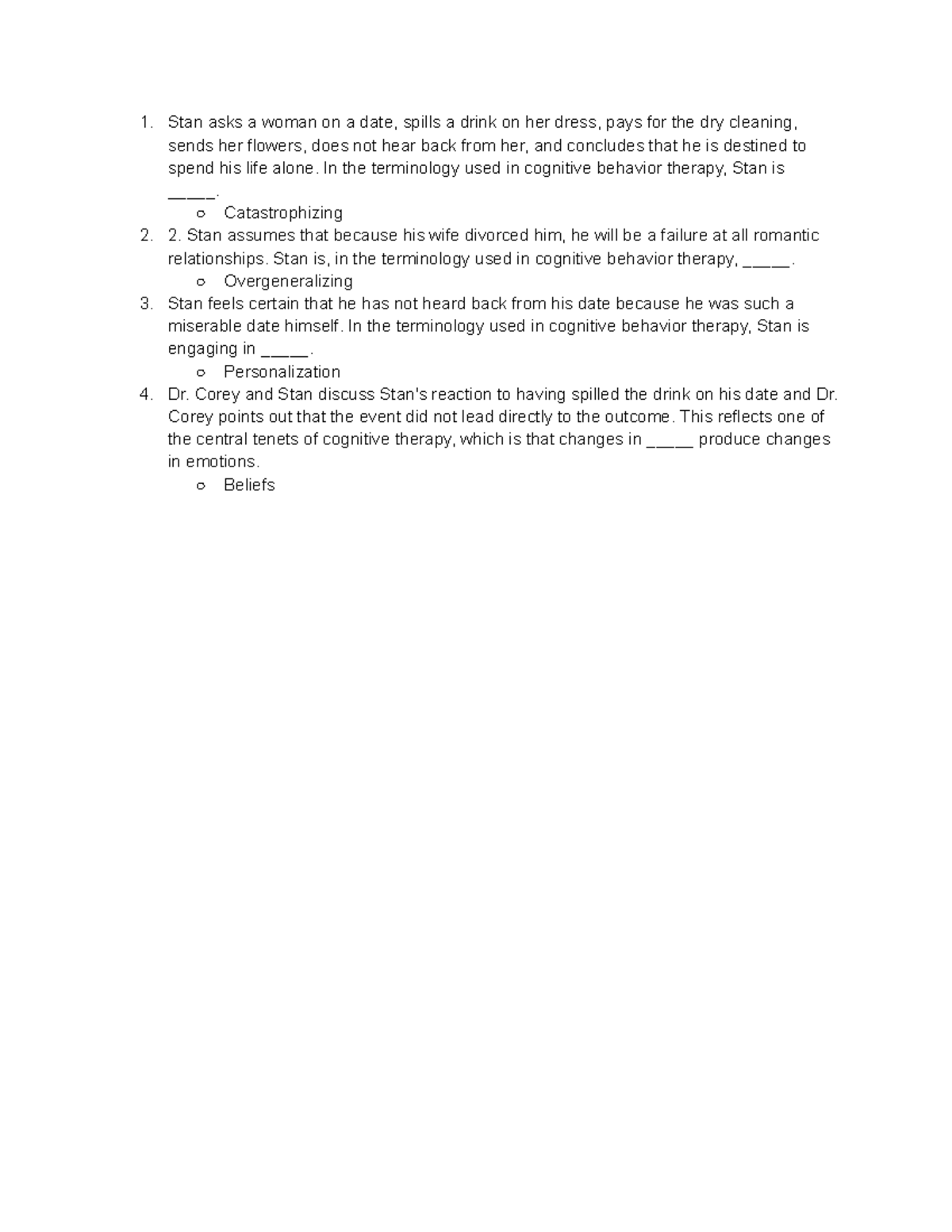 Case of Stan Cognitive Behavior Therapy - Stan asks a woman on a date ...