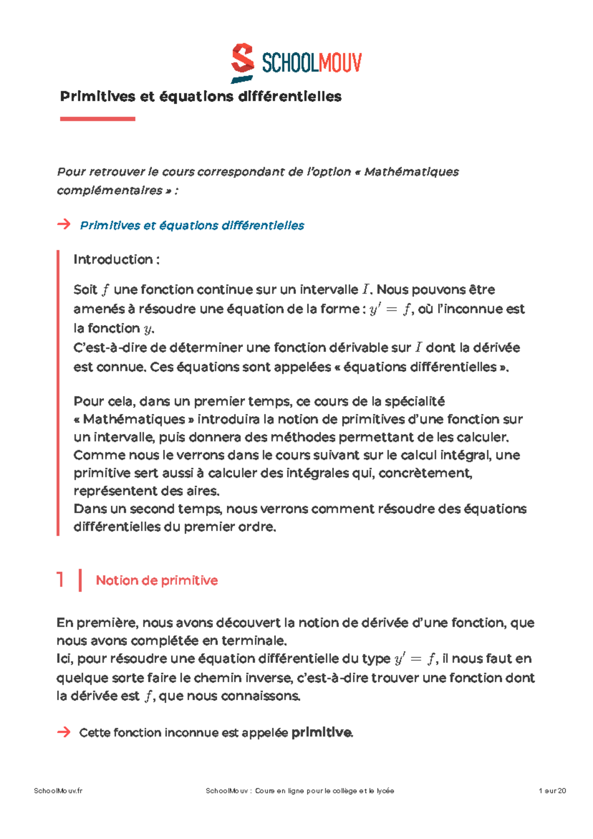 Primitives-equations-differentielles fiche-de-cours - Primitives et équations différentielles ...