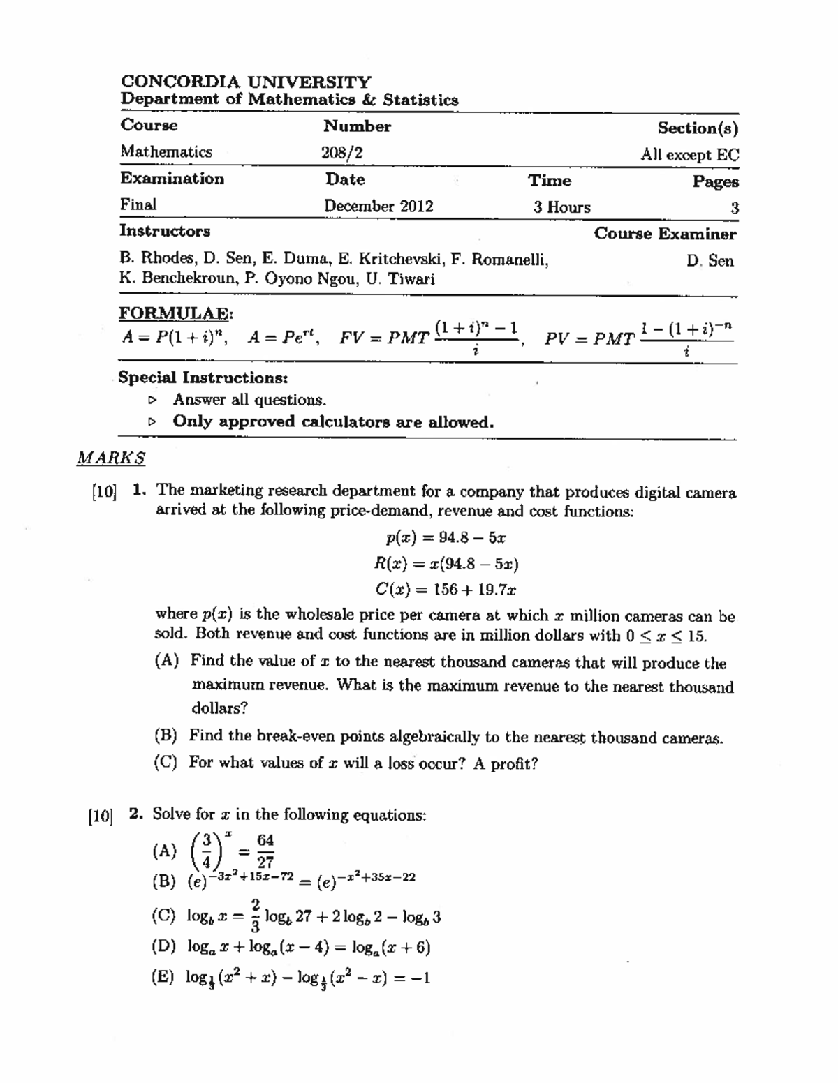 Exam December 2012, questions - CONCORDIA UNIVERSITY Department of ...