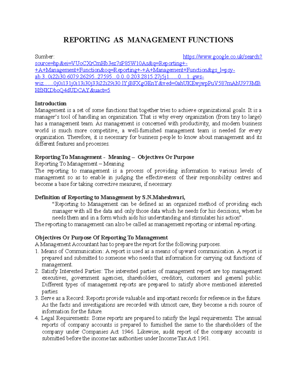 Reporting, A Management Function - REPORTING AS MANAGEMENT FUNCTIONS ...