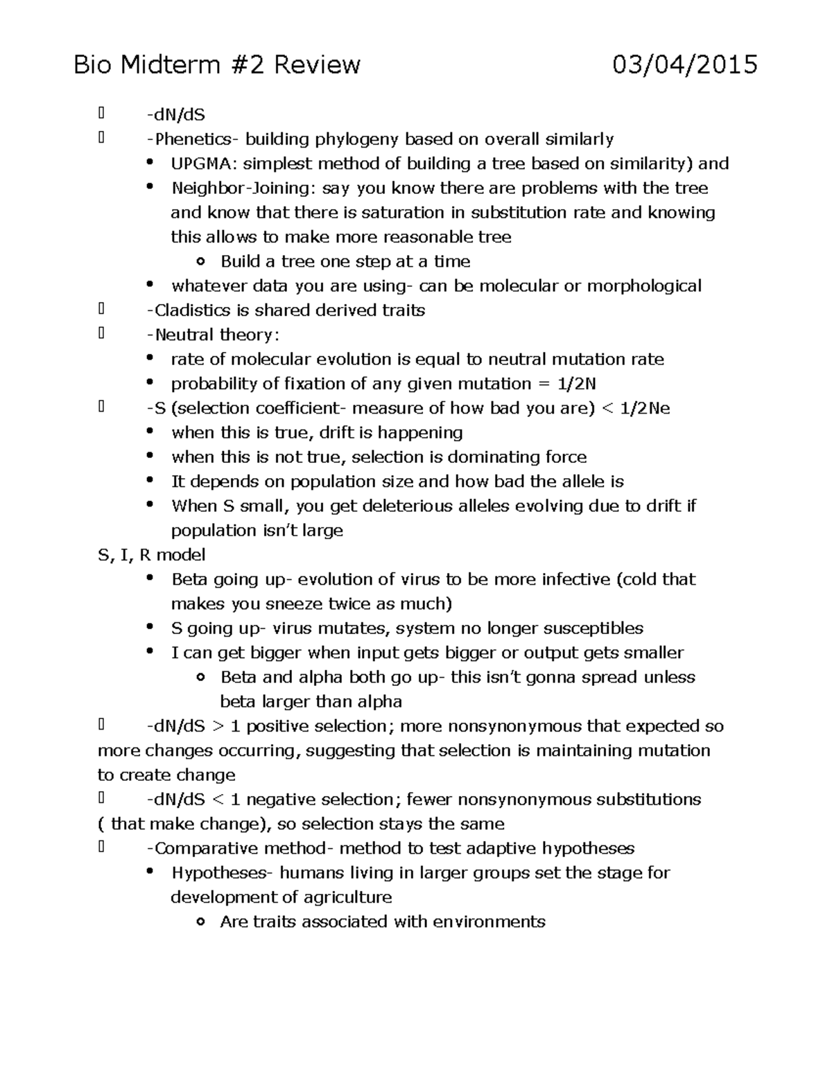 Bio Midterm 2 - Evolution test 2 material summary/study guide - Bio ...