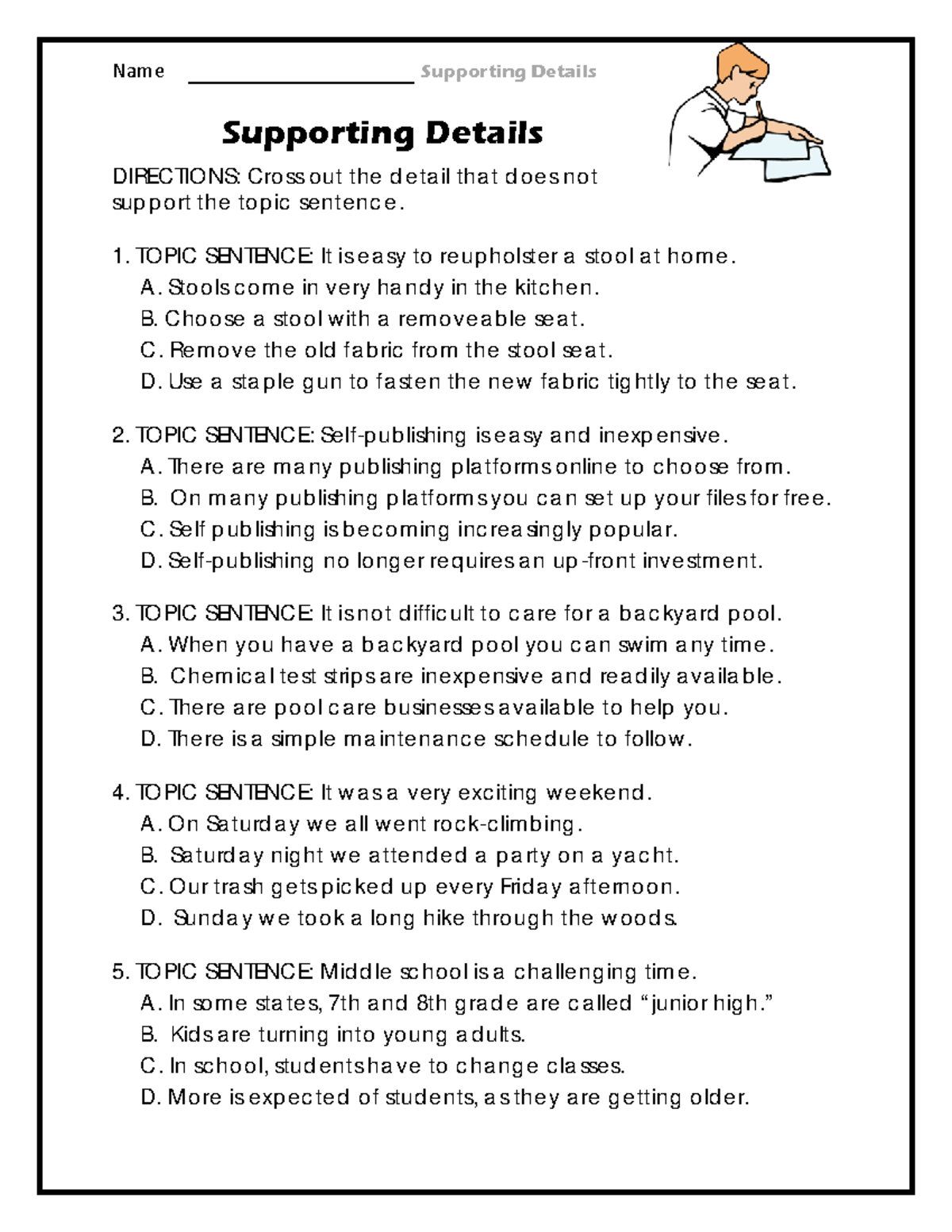 WEEK 3 Topic Sentence - elc151 - Name Supporting Details Supporting ...