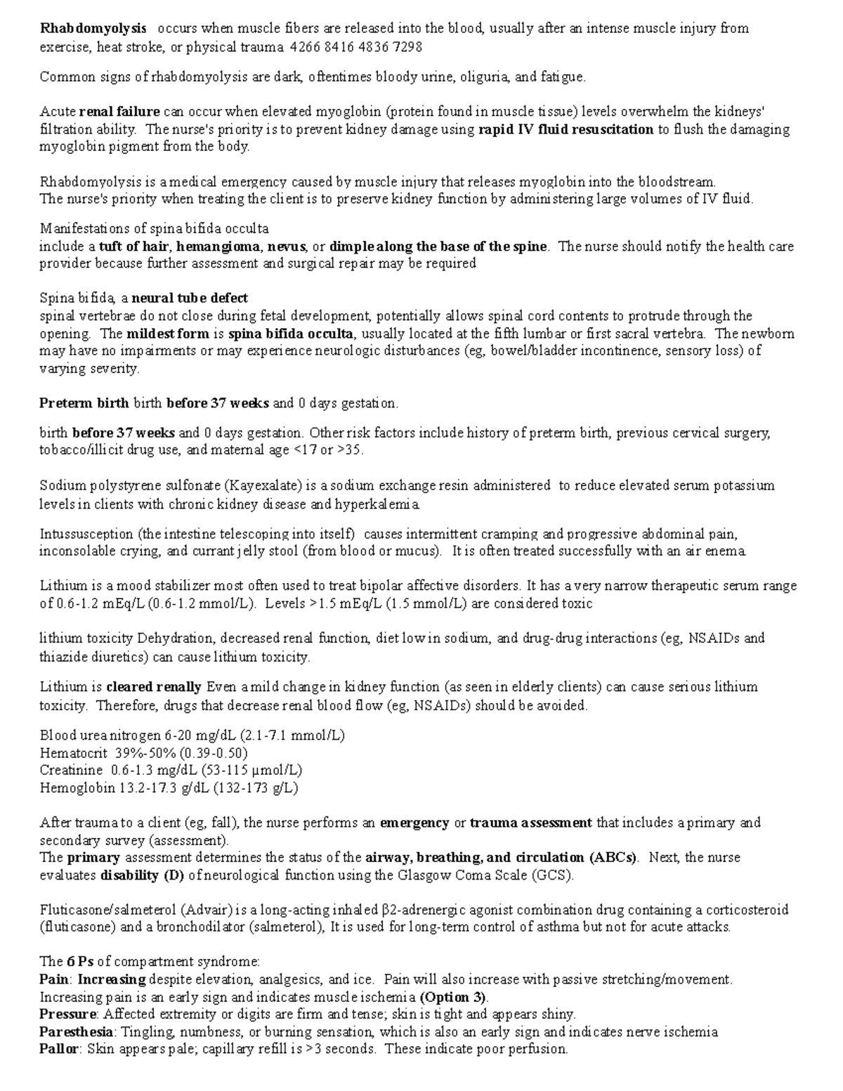 NClex Uworld Notes - Rhabdomyolysis occurs when muscle fibers are ...