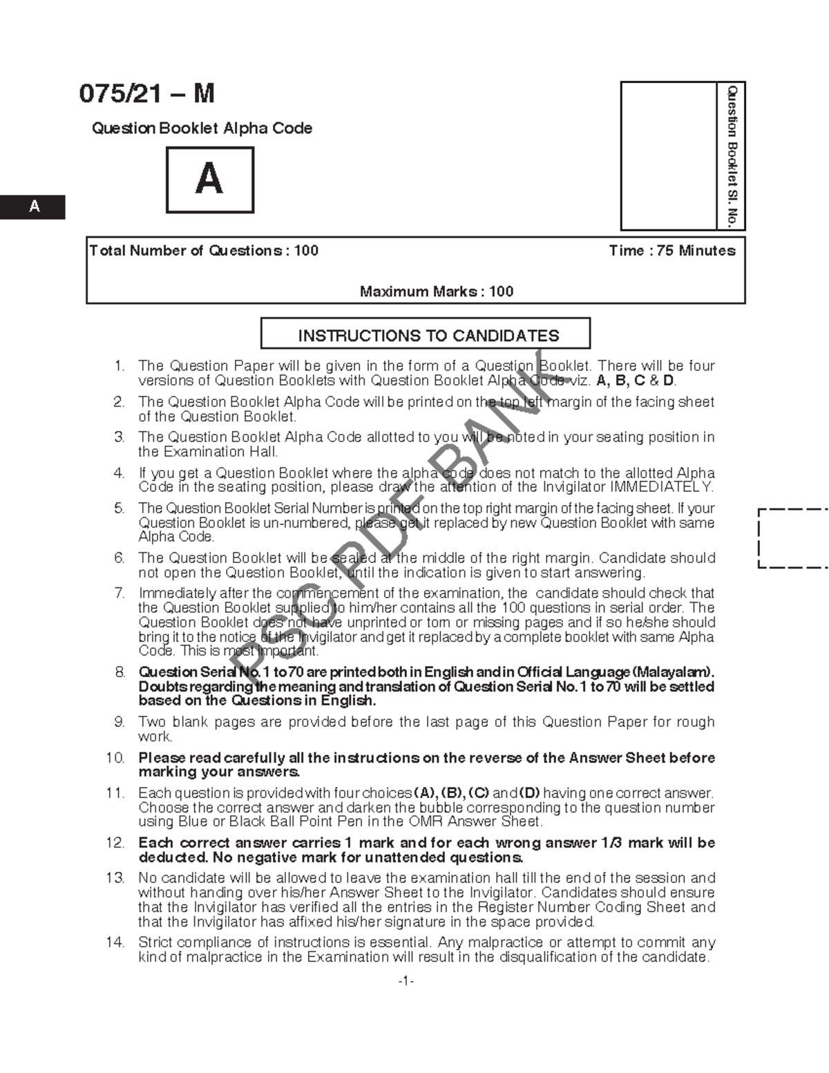 Degree Level Preliminary Stage 1 - InstructIons to candIdates The ...