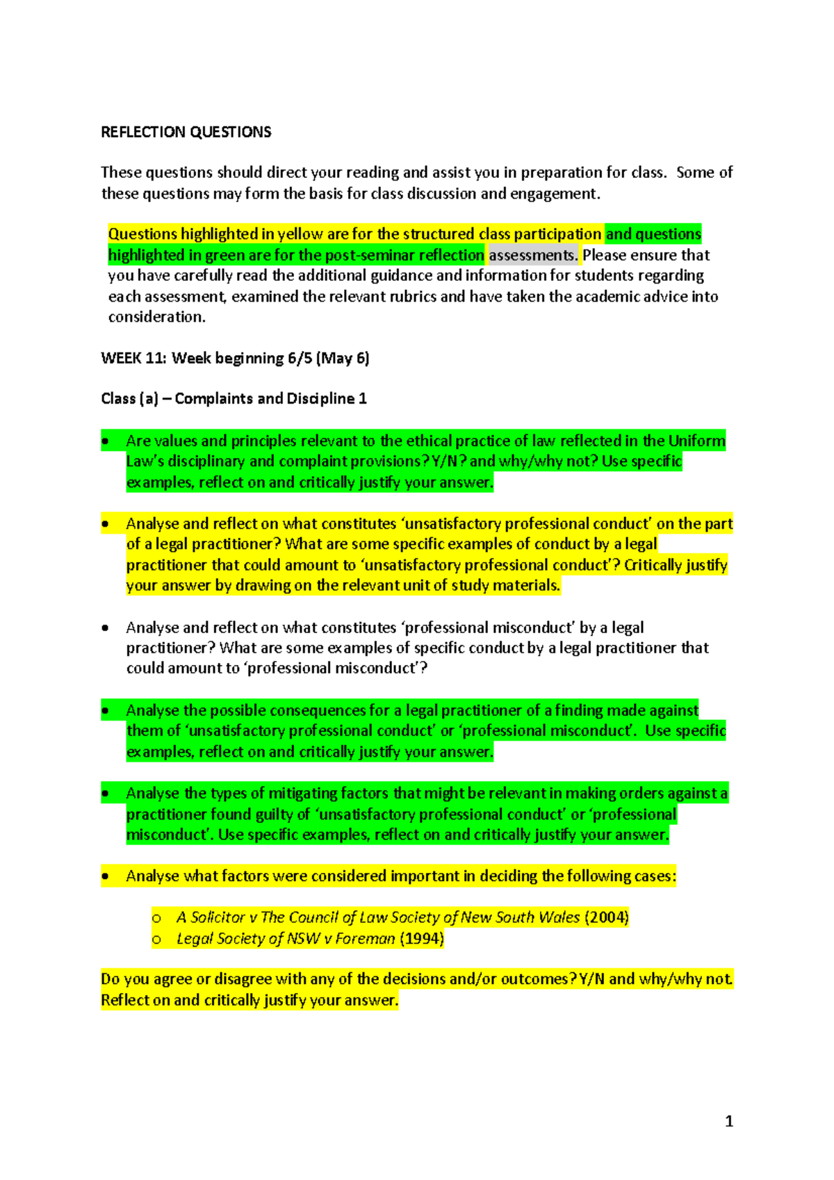 2024 TLP Reflection Qs Class 11(a) - 1 REFLECTION QUESTIONS These questions should direct your ...