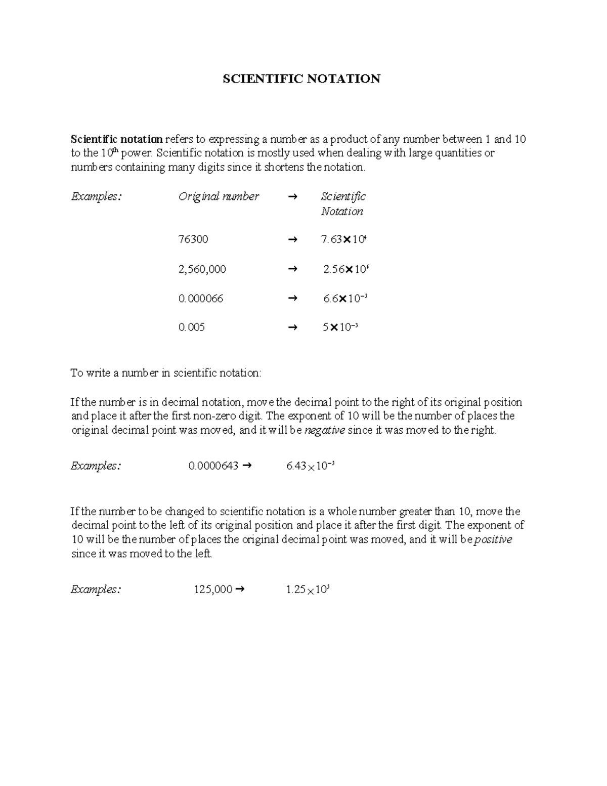 Scientific Notation - physics - SCIENTIFIC NOTATION Scientific notation ...