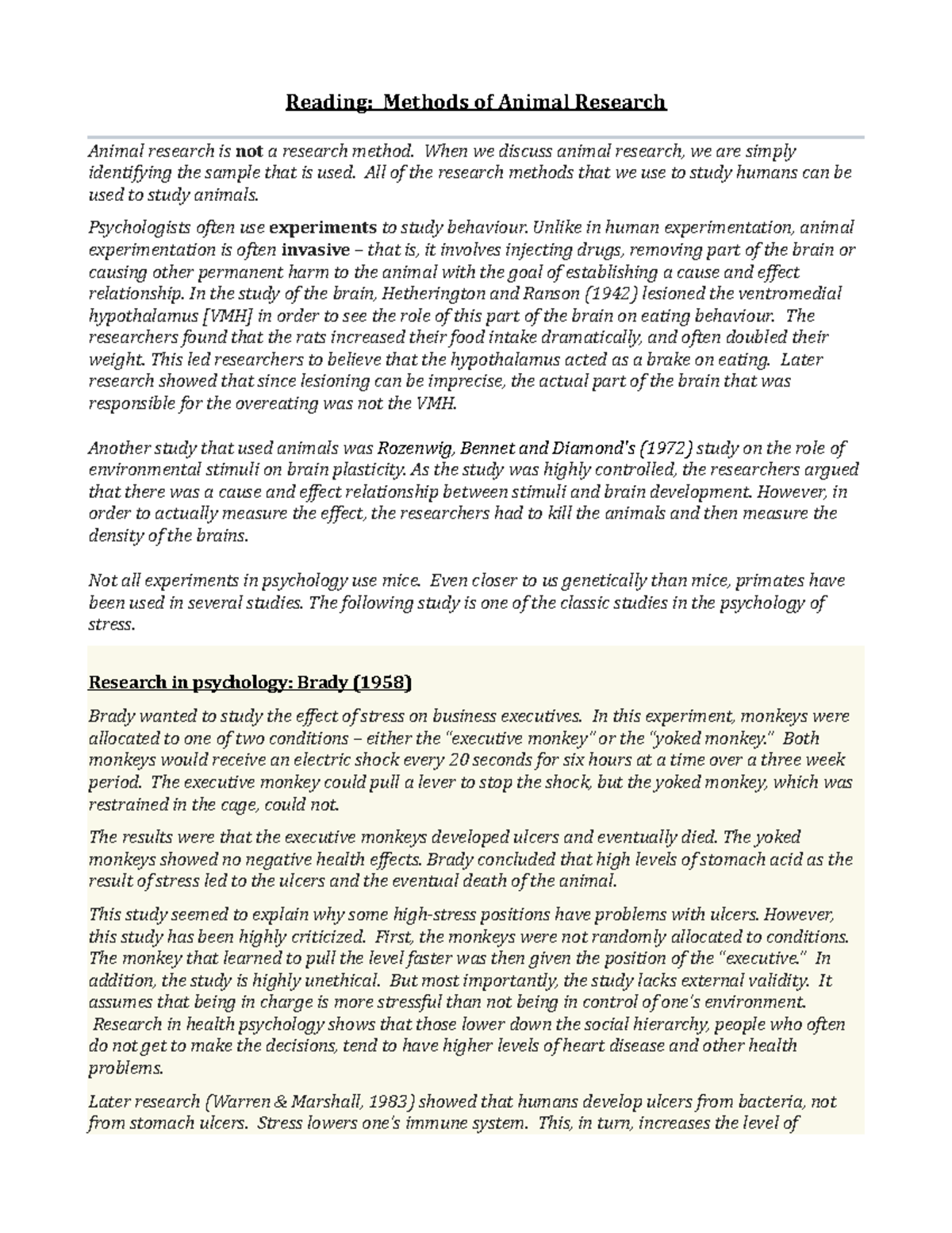 Reading- Methods of animal research - Reading: Methods of Animal ...