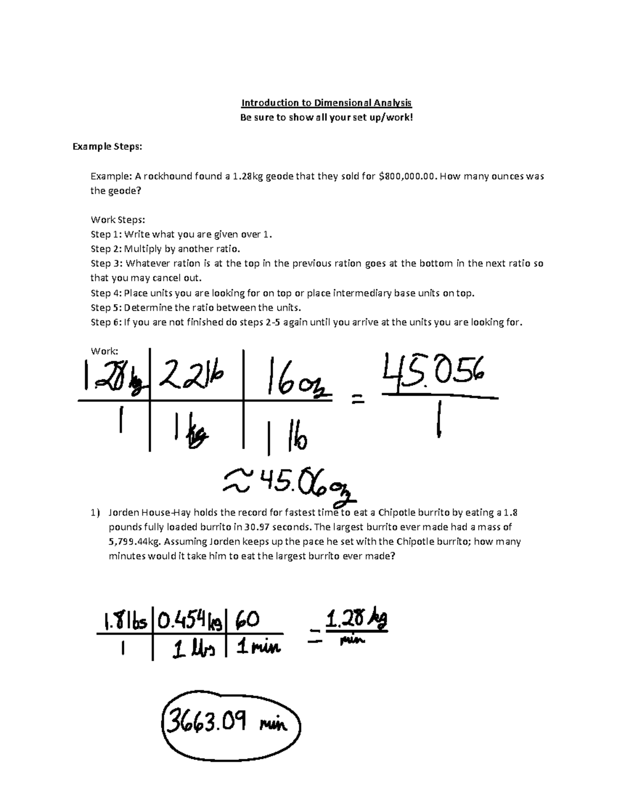 Intro Dimensional Analysis - Introduction to Dimensional Analysis Be ...