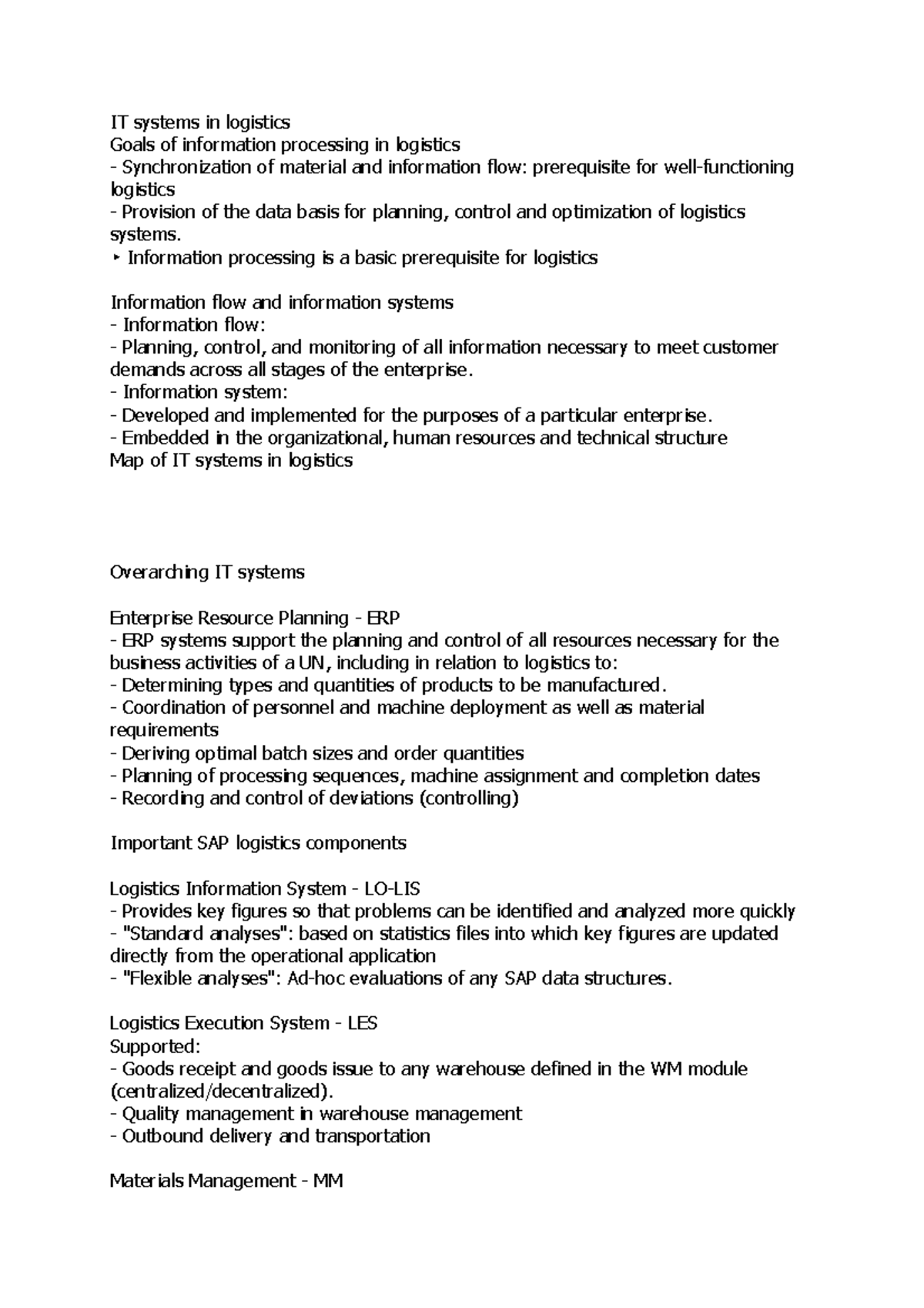 IT systems in logistics - IT systems in logistics Goals of information ...