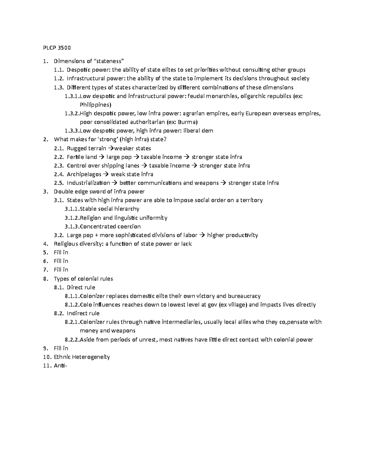 PLCP 3500 Class Notes - PLCP 3500 1. Dimensions of 1. Despotic power ...