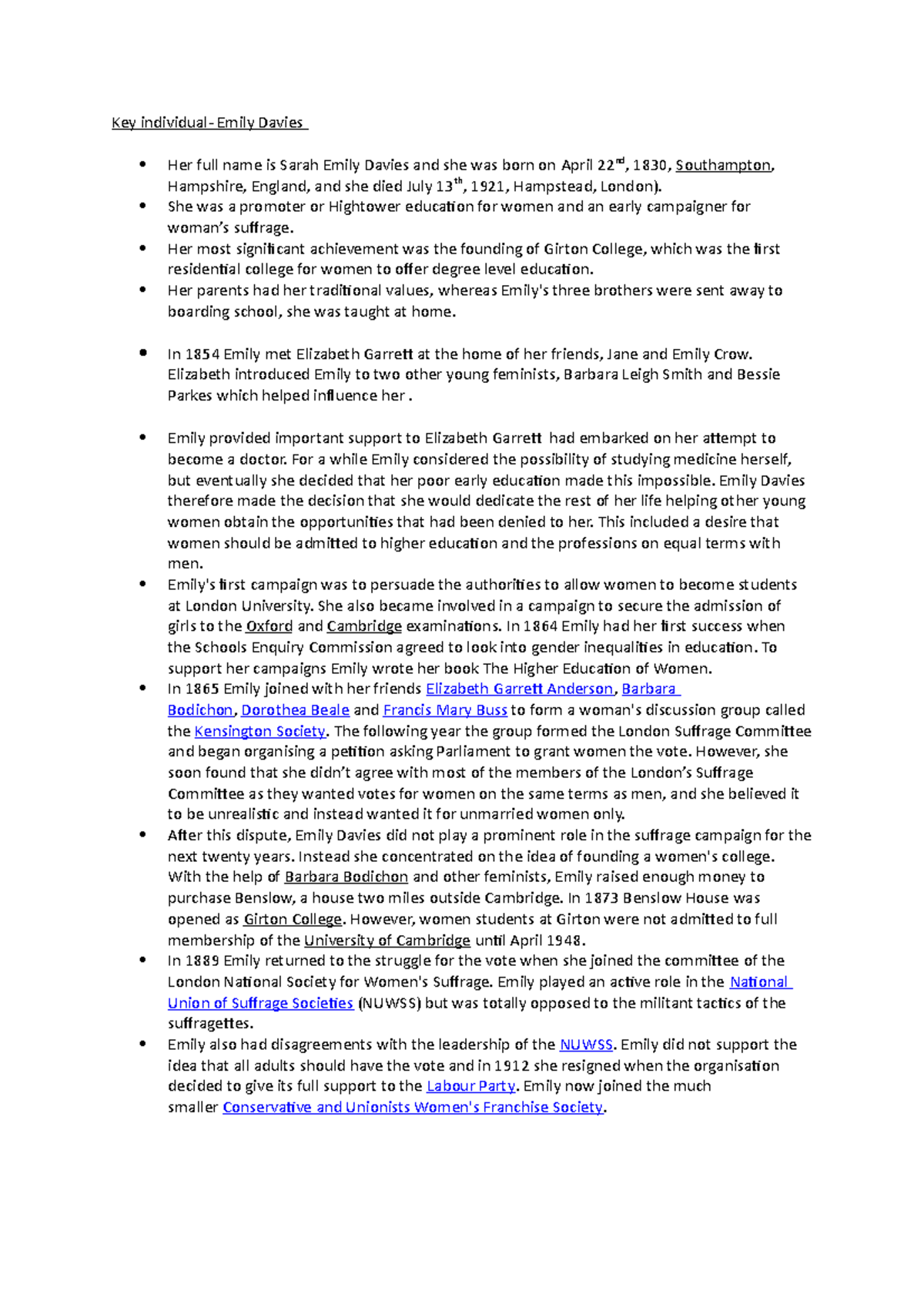 Emily Davies - helpful notes - Key individual- Emily Davies Her full ...