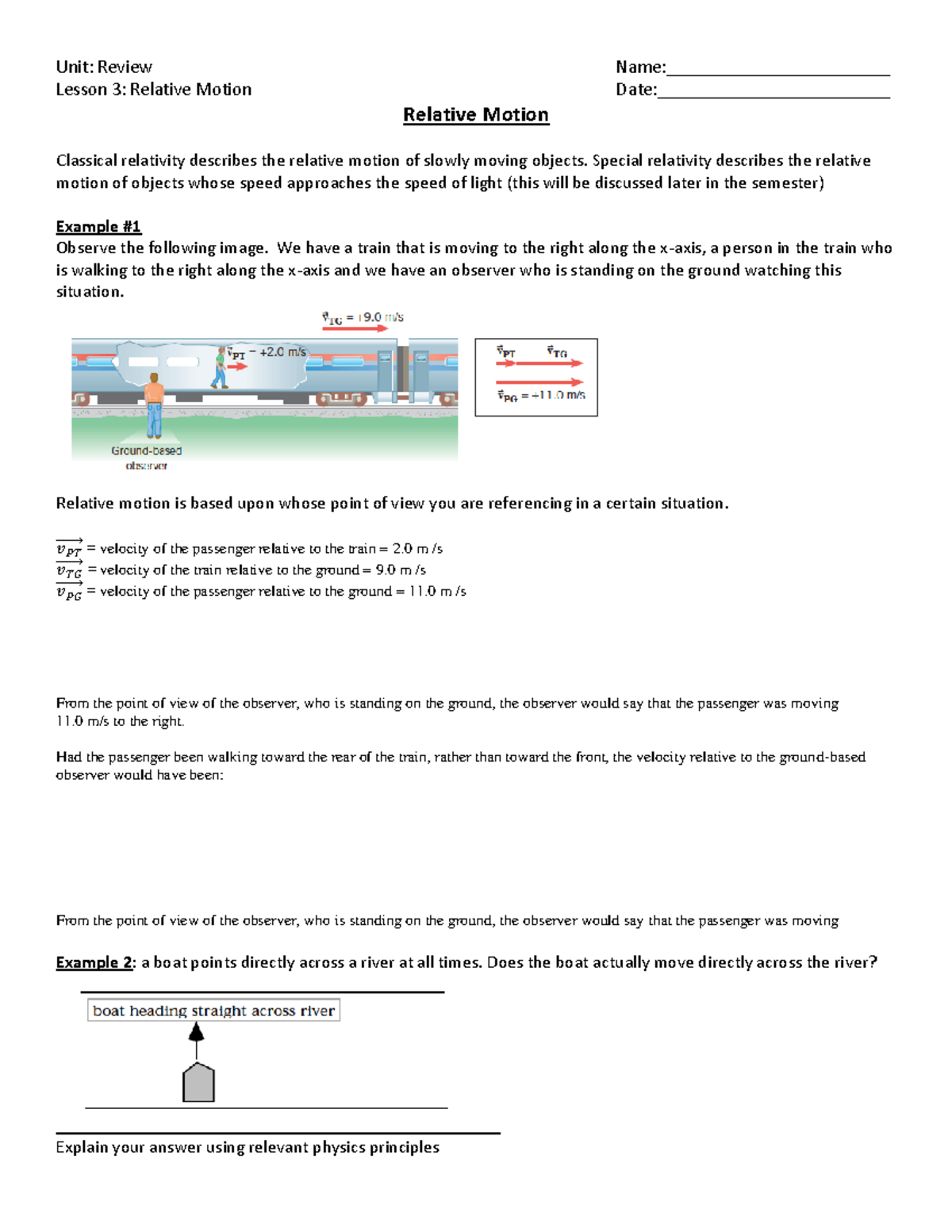 Relative motion - notes - Lesson 3: Relative Motion Date ...