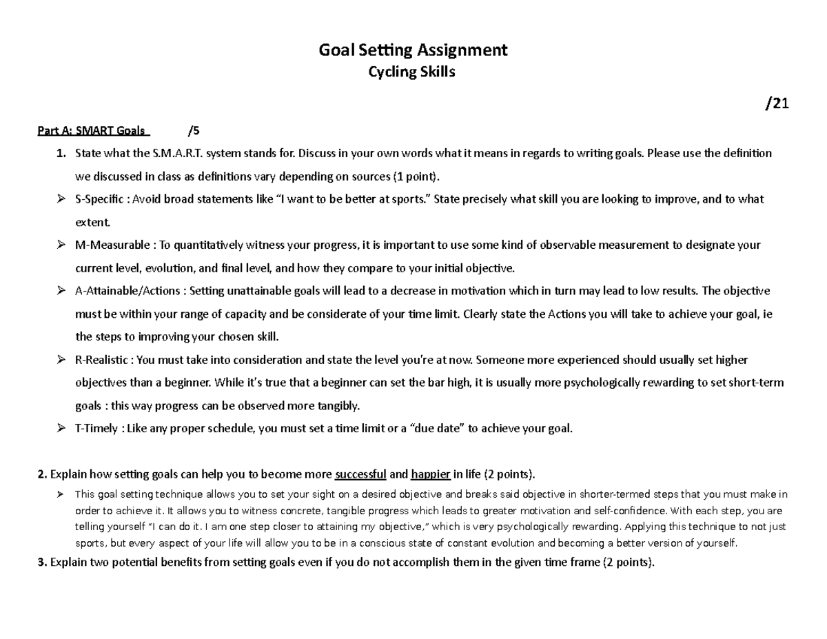 Goal Setting Assignment copy - Goal Setting Assignment Cycling Skills ...