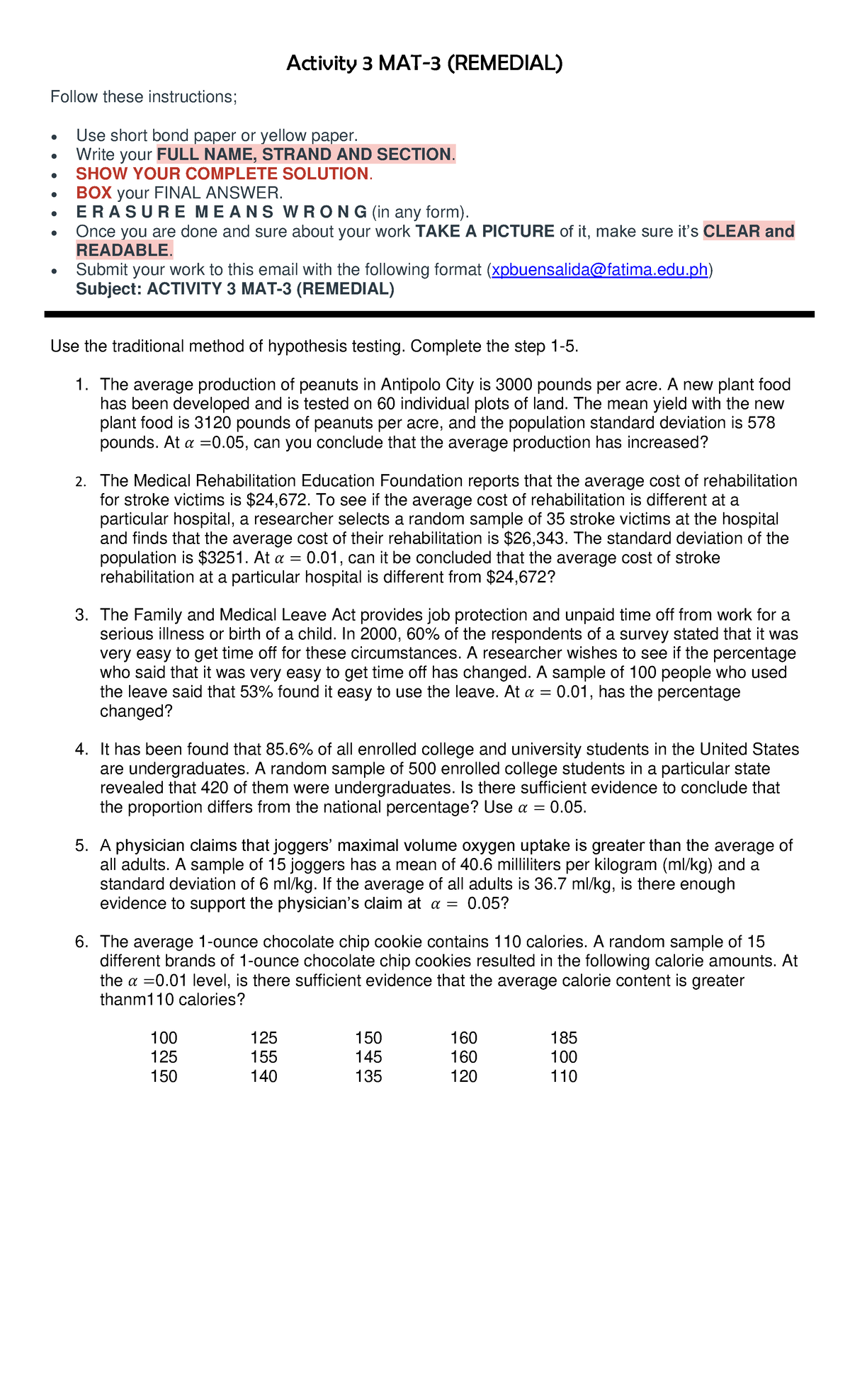 Activity 3 MAT-3 ( Remedial) - Activity 3 MAT-3 (REMEDIAL) Follow these ...