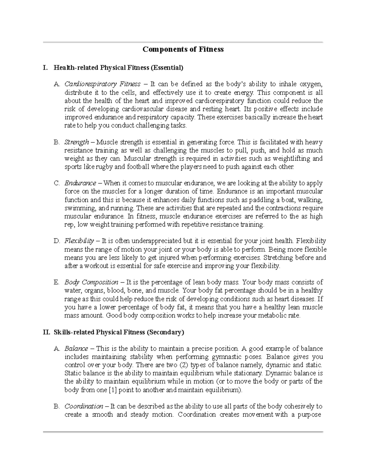 Components of Fitness - Health-related Physical Fitness (Essential) A ...