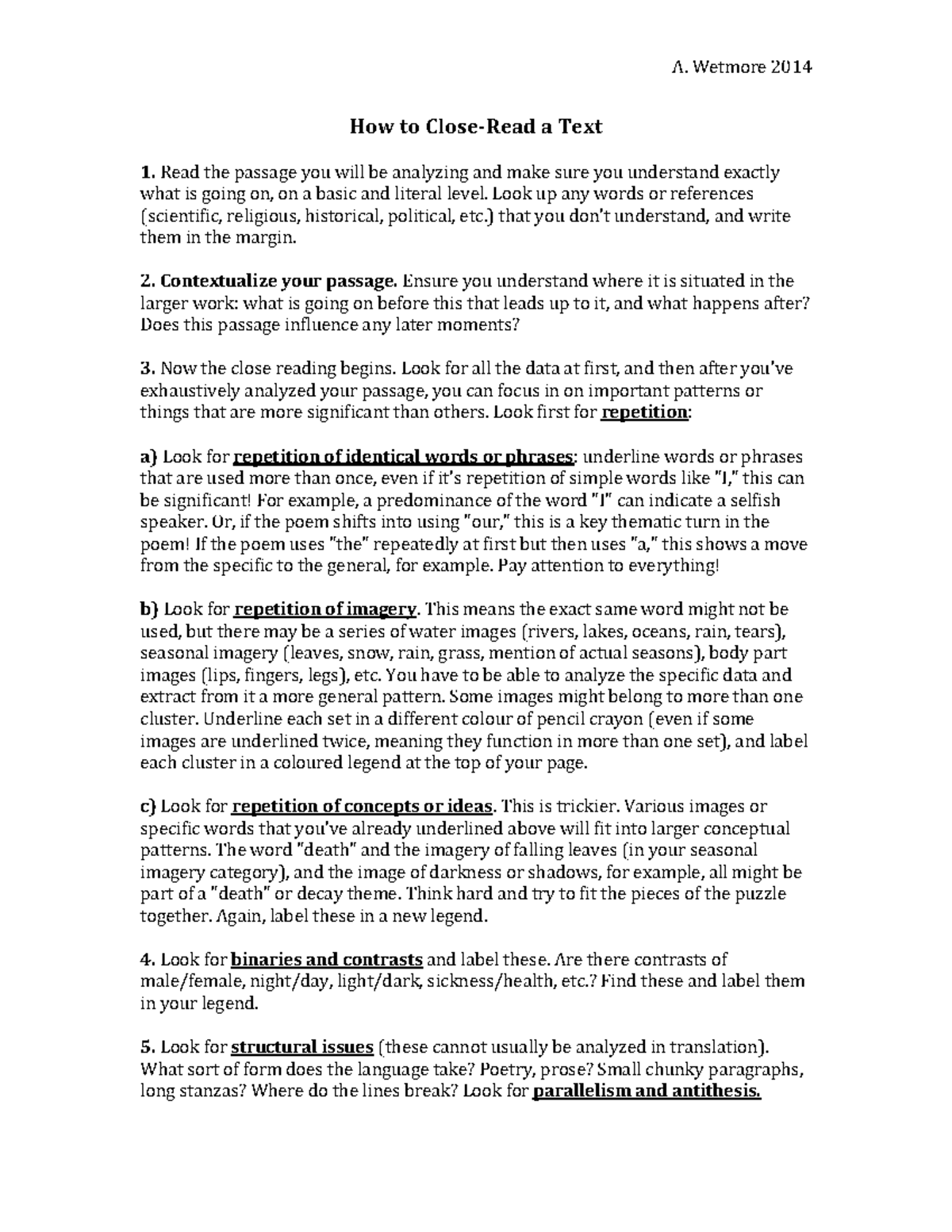Close Reading Instructions and Rhetorical Devices - A. Wetmore 2014 How ...