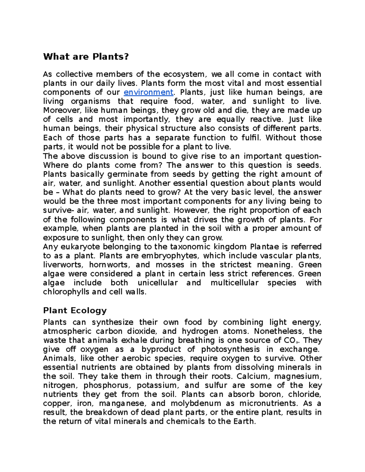 Plants - Course description - What are Plants? As collective members of ...