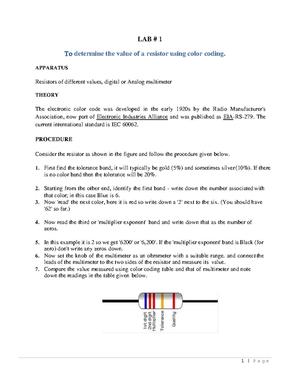 Manual lab 1&2 - LAB # 1 determine the value of a resistor using color ...