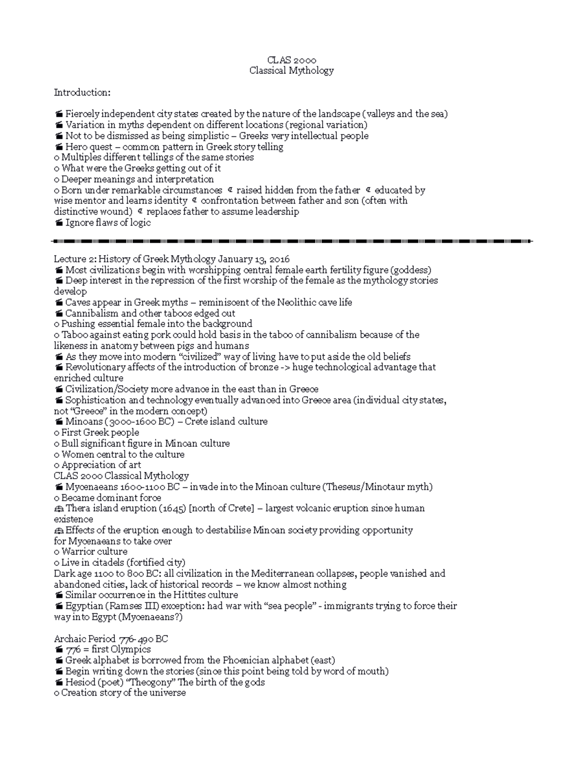 Lecture Notes, Lecture Complete - CLAS Classical Mythology Introduction ...