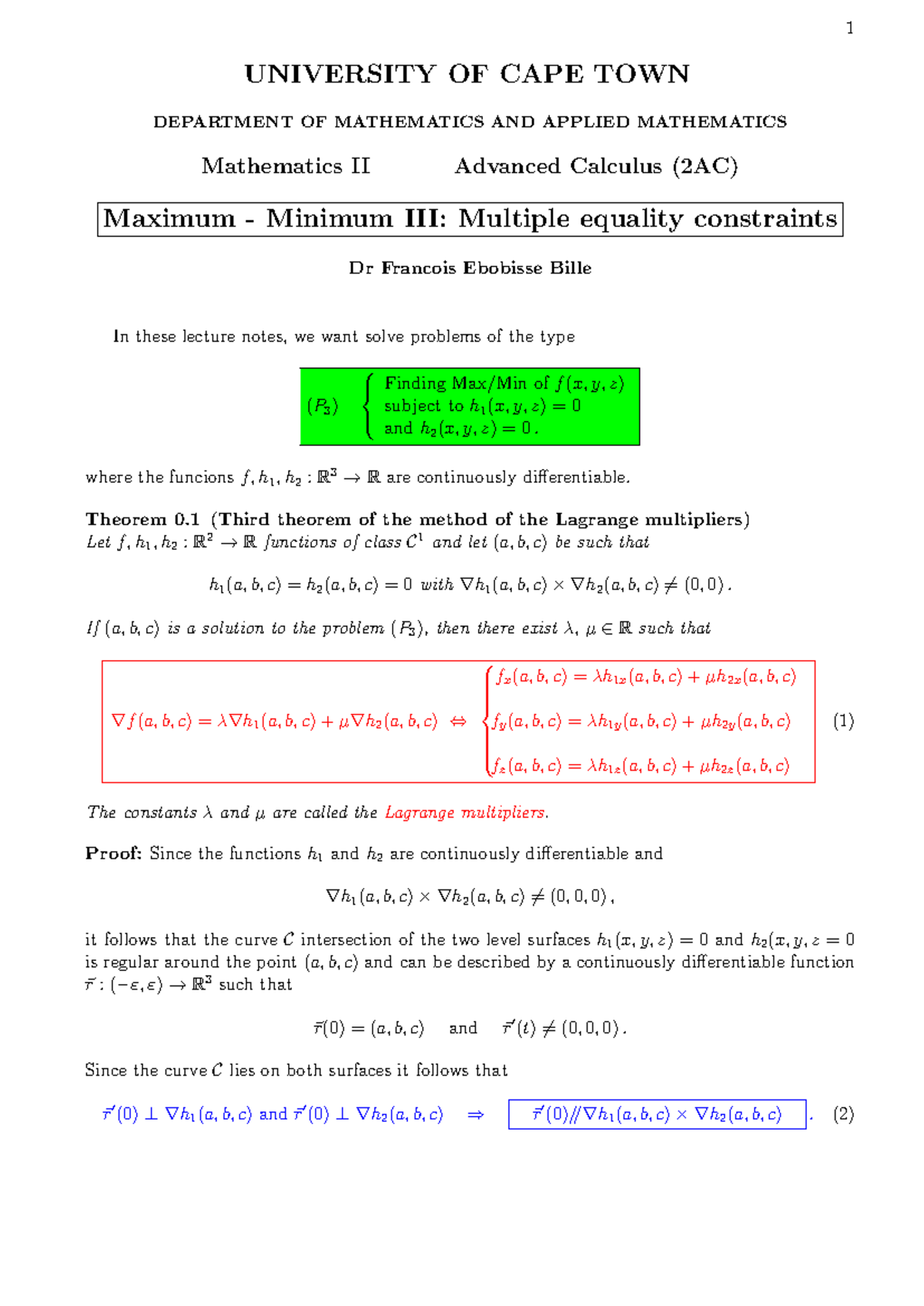 Maximum Minimum III - 1 UNIVERSITY OF CAPE TOWN DEPARTMENT OF ...