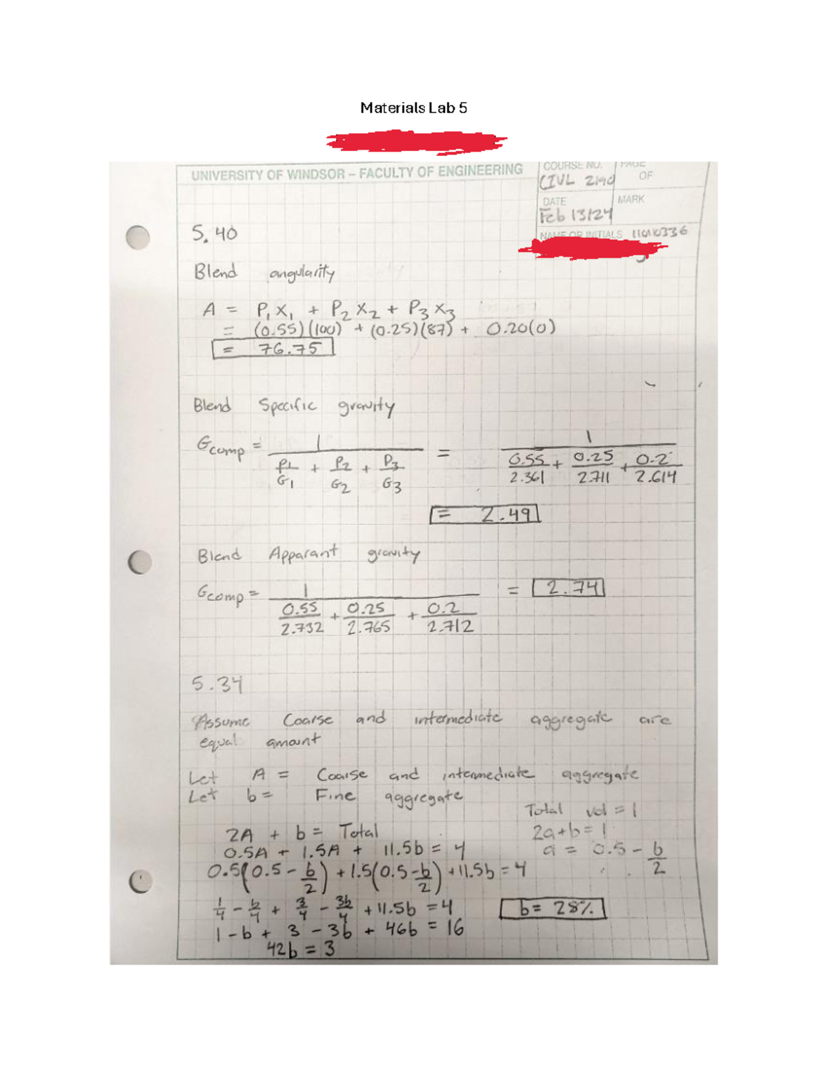 Materials LAB 5 - Lab 5 Tutorial Assignment - CIVL-2190 - Materials Lab 5 110110336 Oscar Dong ...