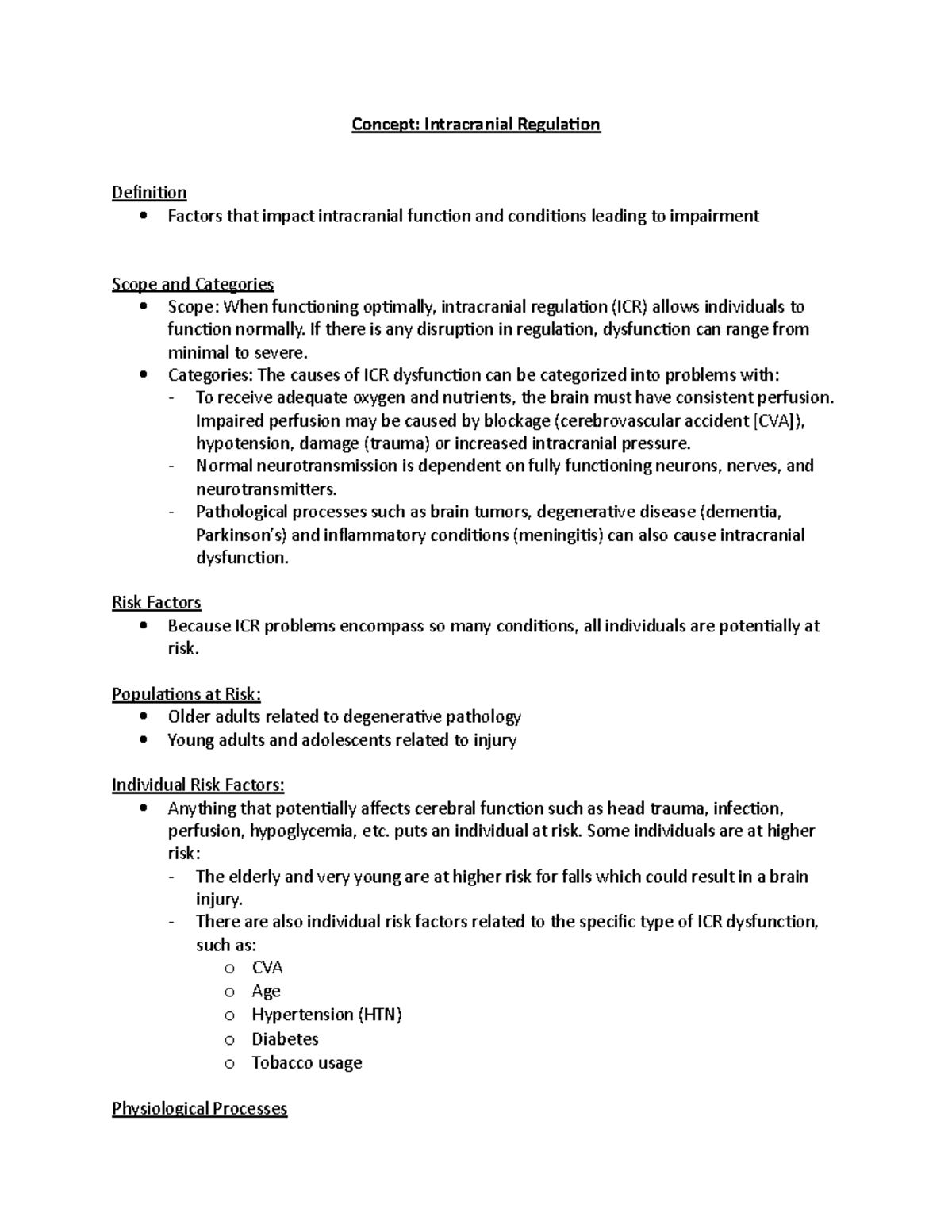Concept Intracranial Regulation - Concept: Intracranial Regulation ...