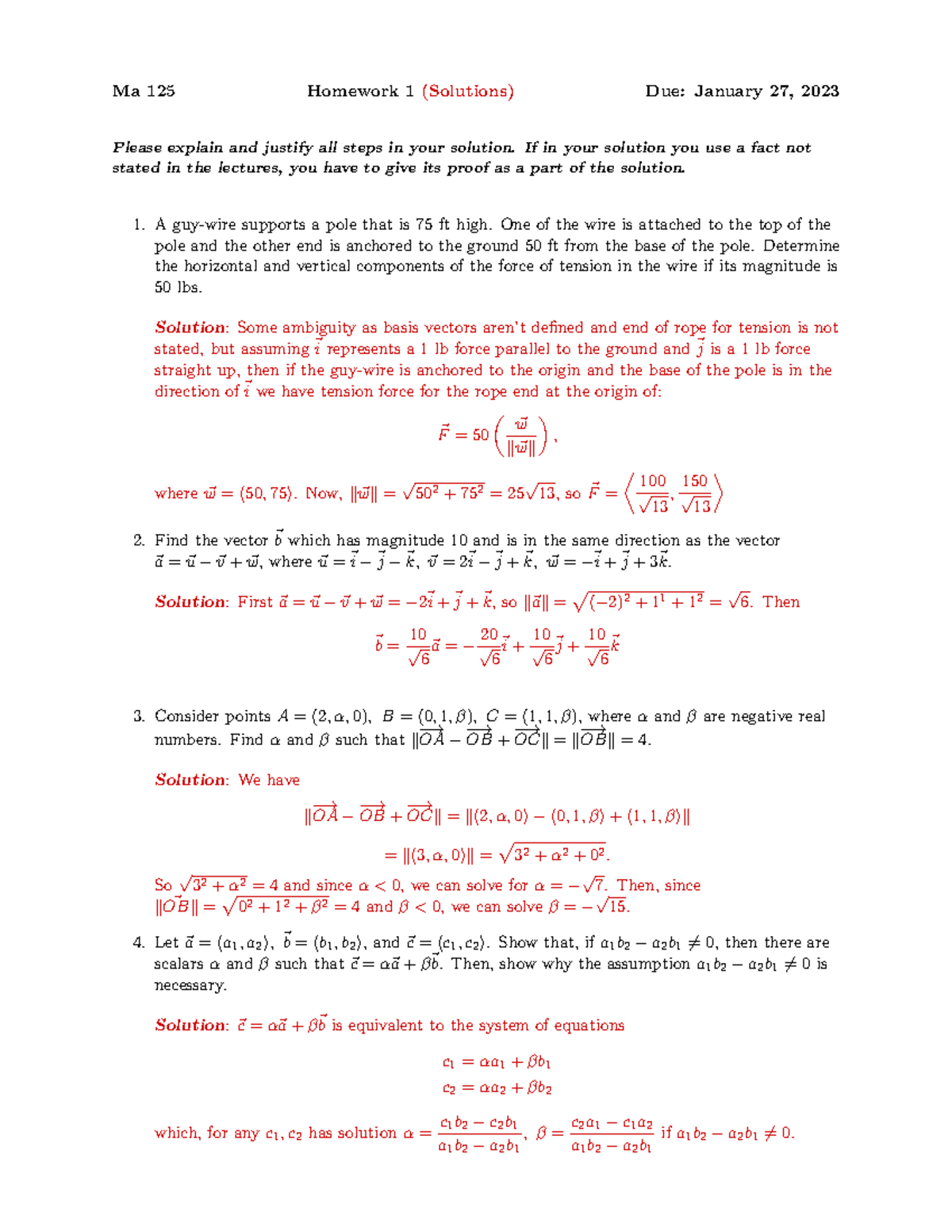 Ma125 23S1 HW1 sol - Professor: Denis Serbin - Ma 125 Homework 1 (Solutions) Due: January 27 ...
