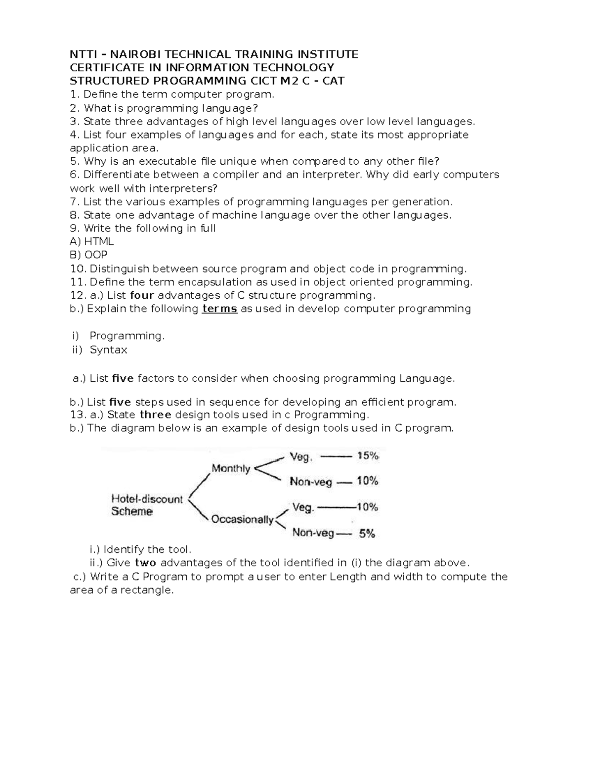 Structured Programming CAT - NTTI – NAIROBI TECHNICAL TRAINING ...