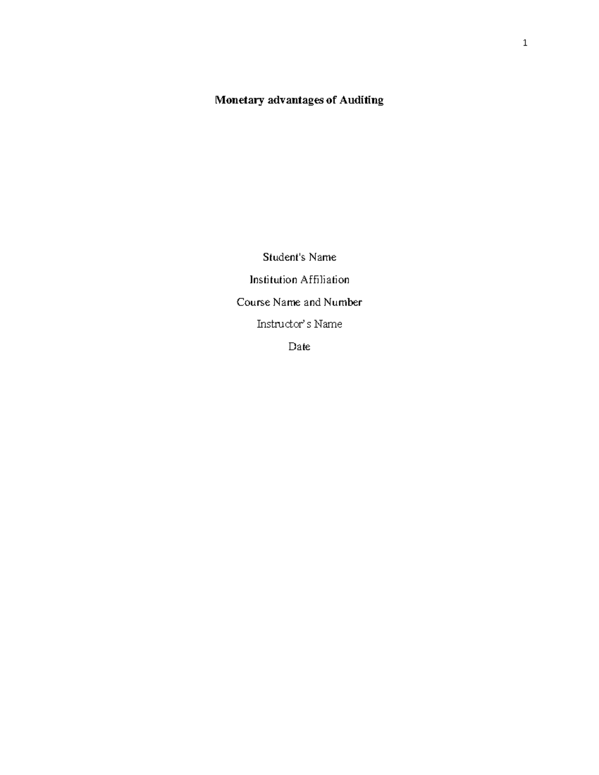 Sample - monetary benefits of auditing - Monetary advantages of ...