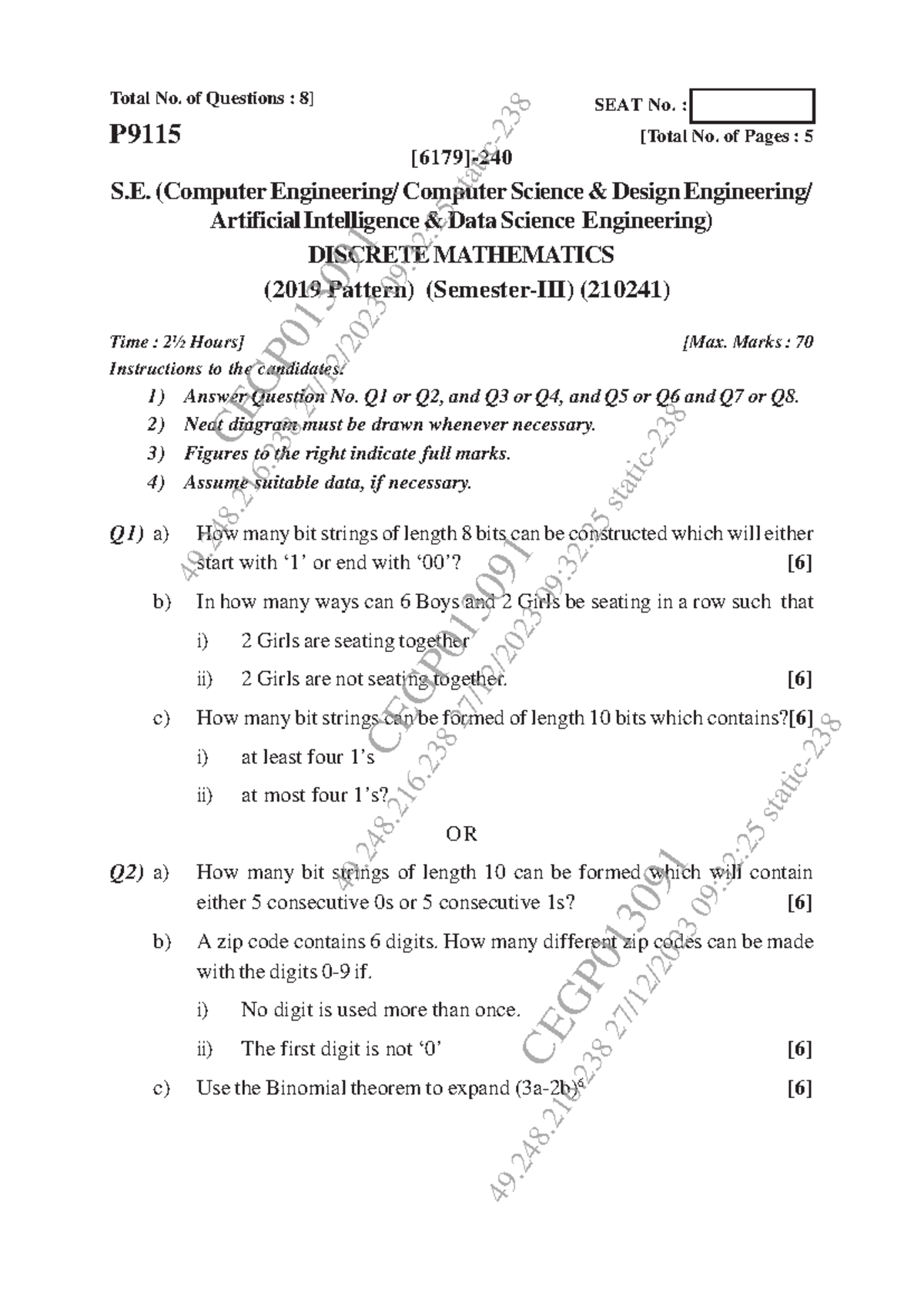 DM-Dec23 Question Paper - [6179]-240 1 Total No. of Questions : 8] [6179]- S. (Computer ...